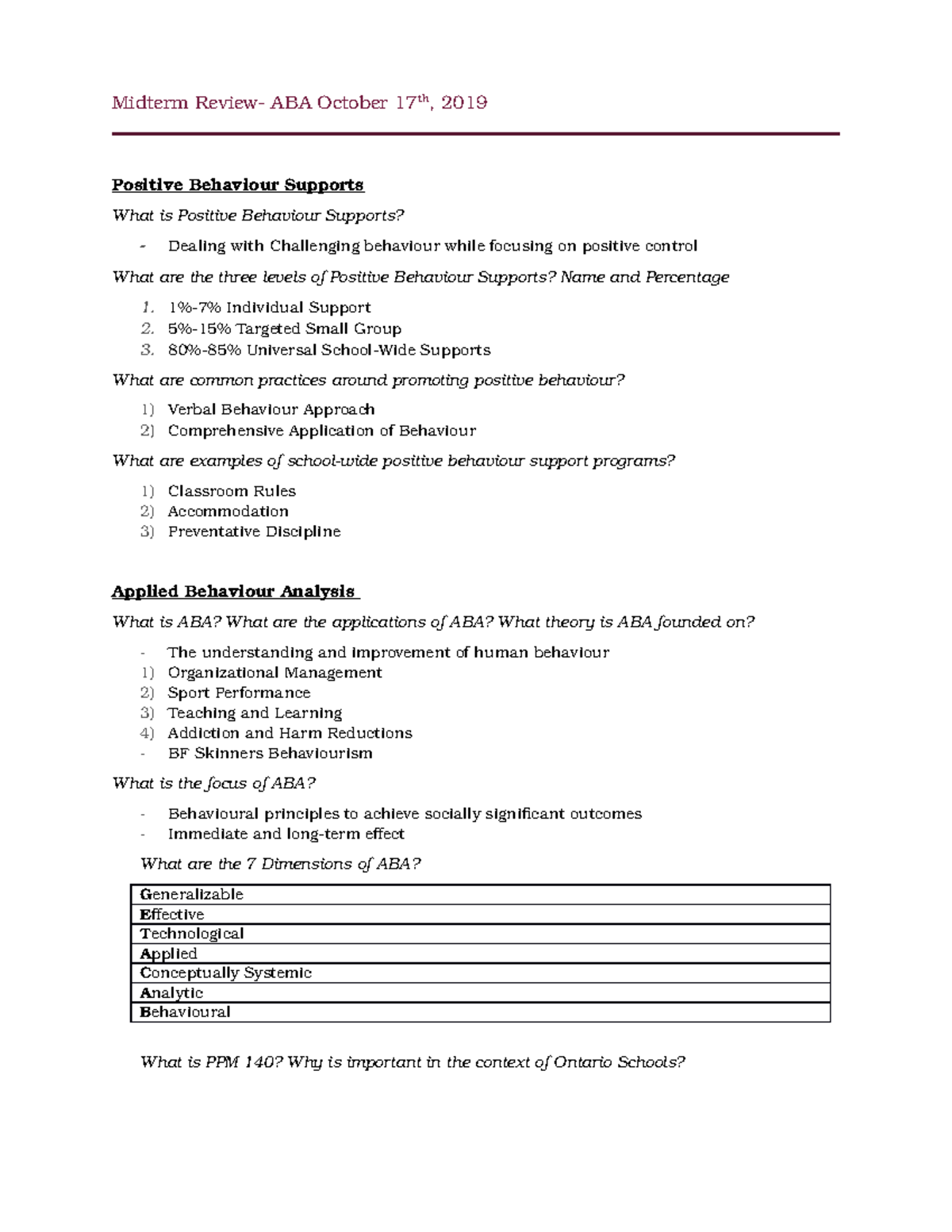 Midterm 17 October 2019, questions and answers - Midterm Review- ABA ...