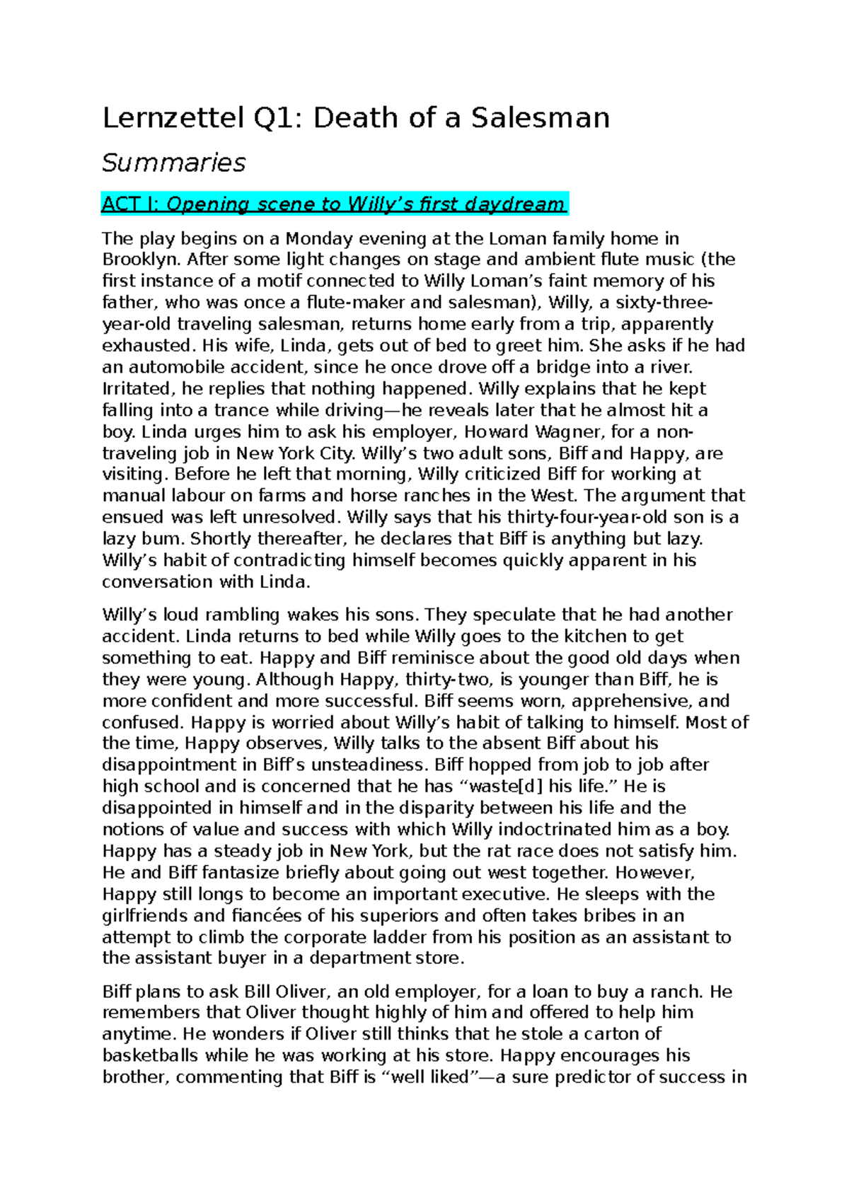 Q1 Lernzettel Death of a Salesman - Lernzettel Q1: Death of a Salesman ...