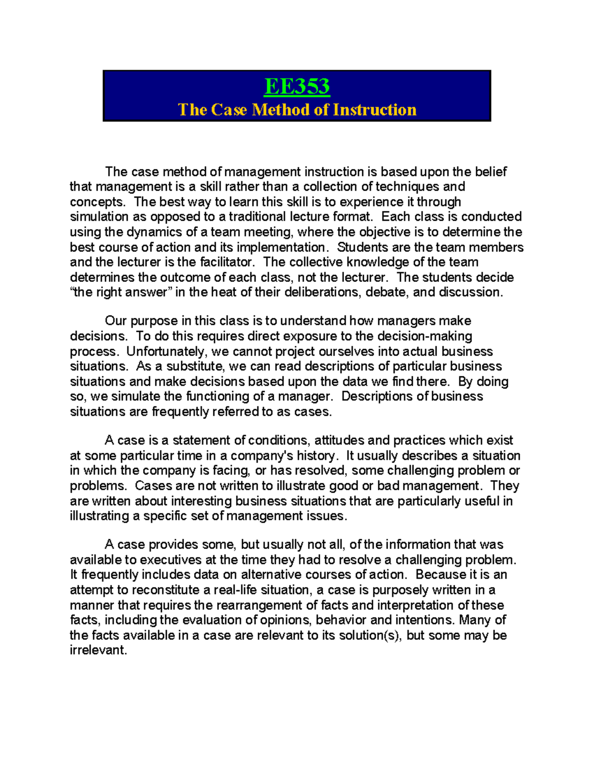 The Case Method of Instruction - EE The Case Method of Instruction The ...