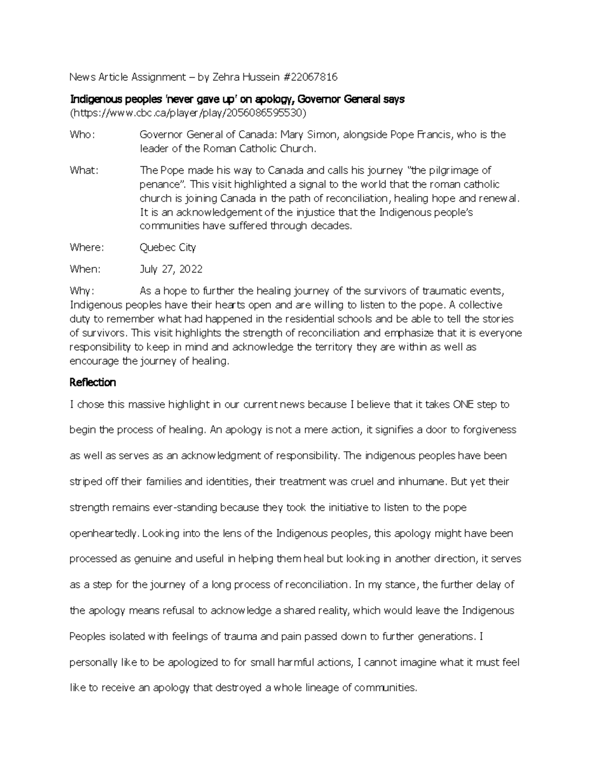 News Article Completed - News Article Assignment – by Zehra Hussein ...