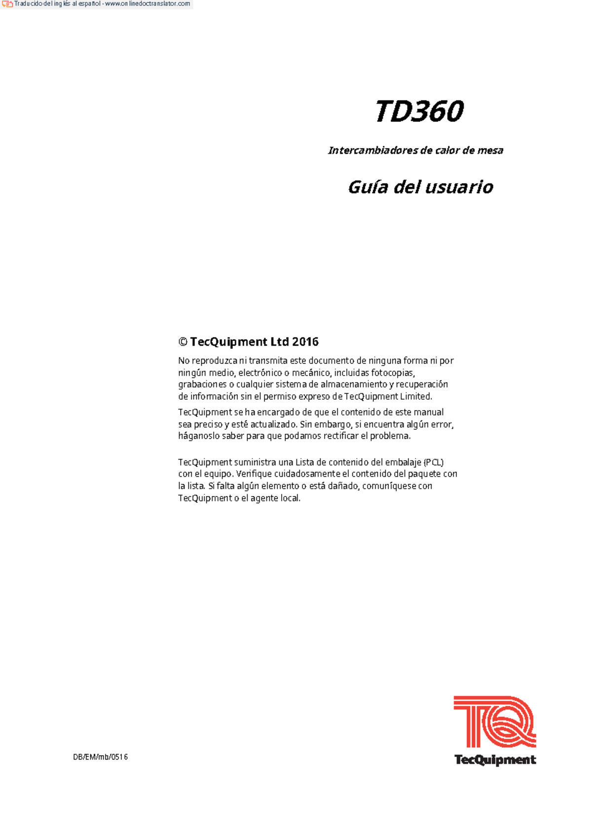 TD360 TQ Equipo de intercambiador de calor - TD Intercambiadores de ...