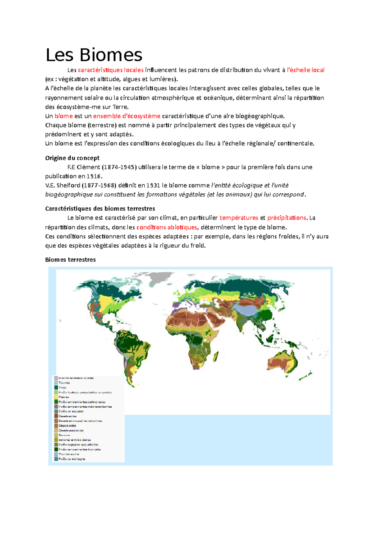 Les Biomes - Notes de cours 9 - Les Biomes Les caractéristiques locales ...