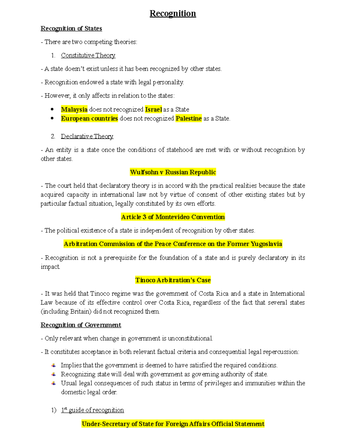 Recognition (International Law 1) - Recognition Recognition of States ...