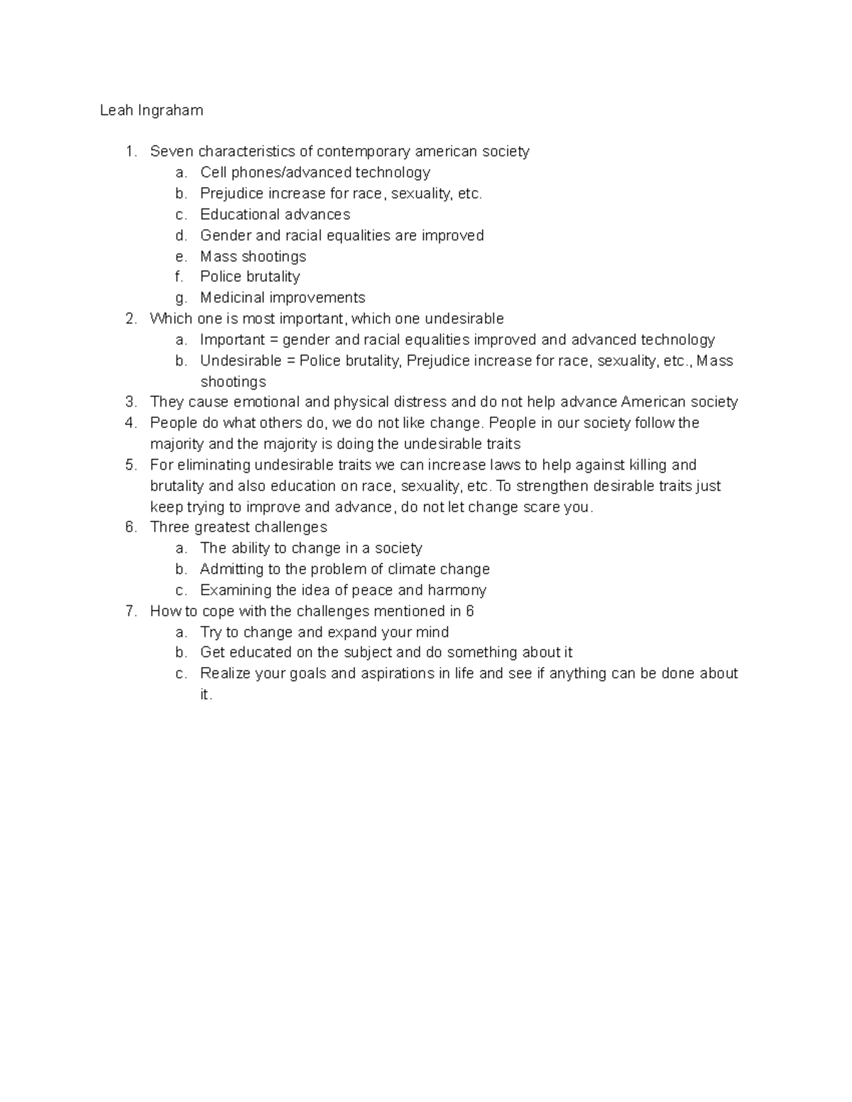History Questions Assignment - Leah Ingraham Seven characteristics of ...