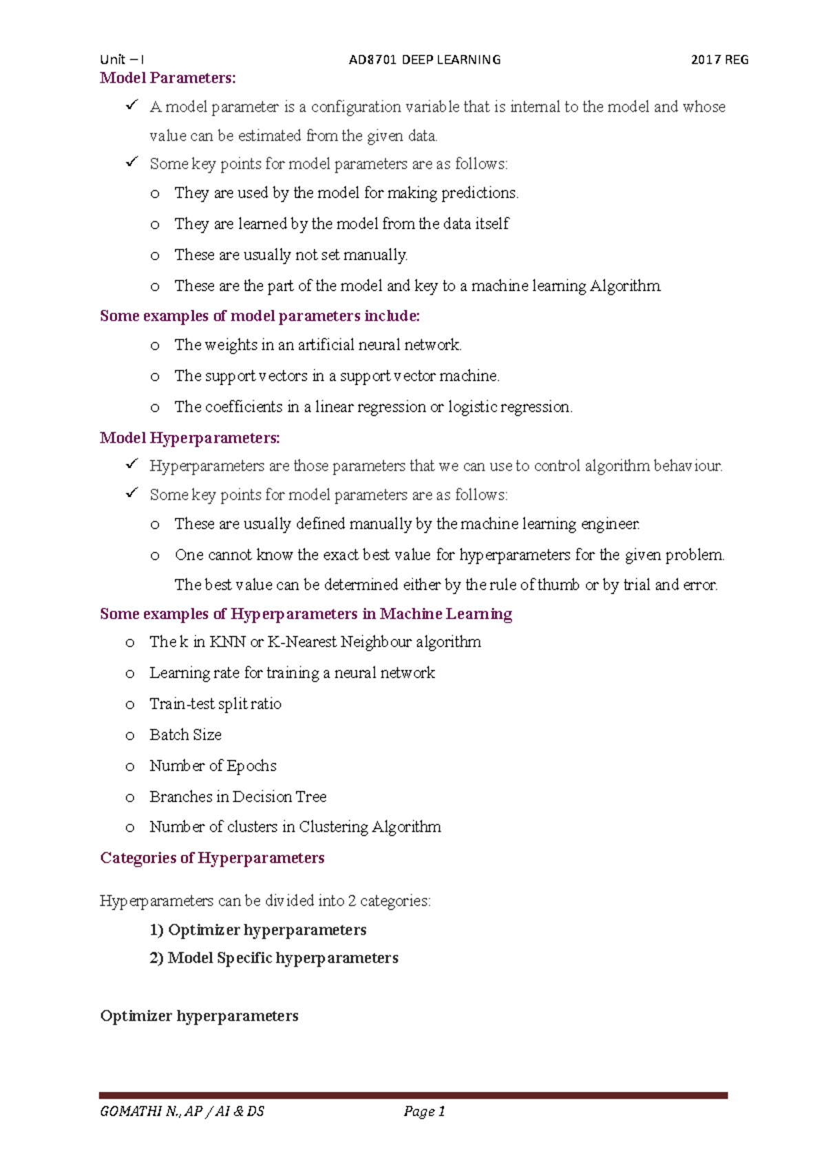 Hyper Parameters And Validation Sets Stu Corp Model Parameters A 2883