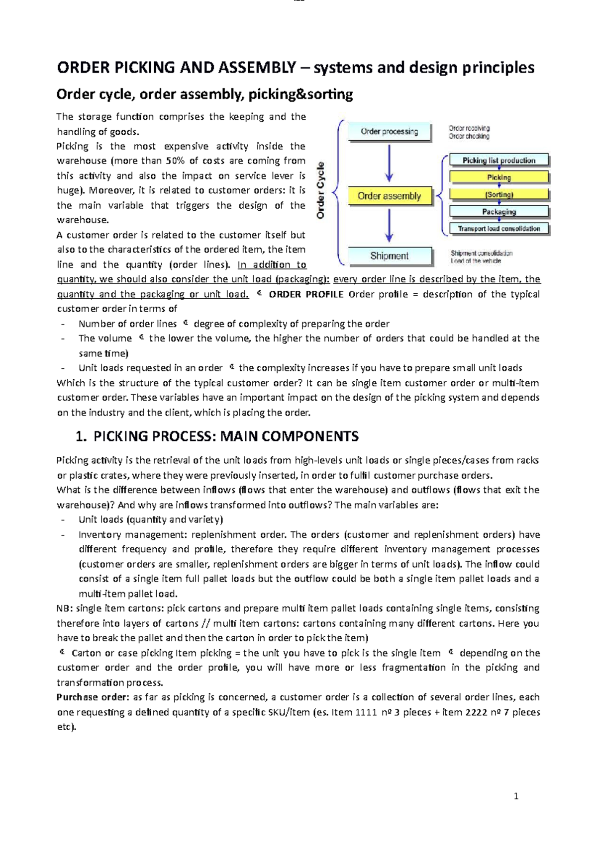 7. Order Picking and Assembly - systems and principles - ORDER PICKING ...