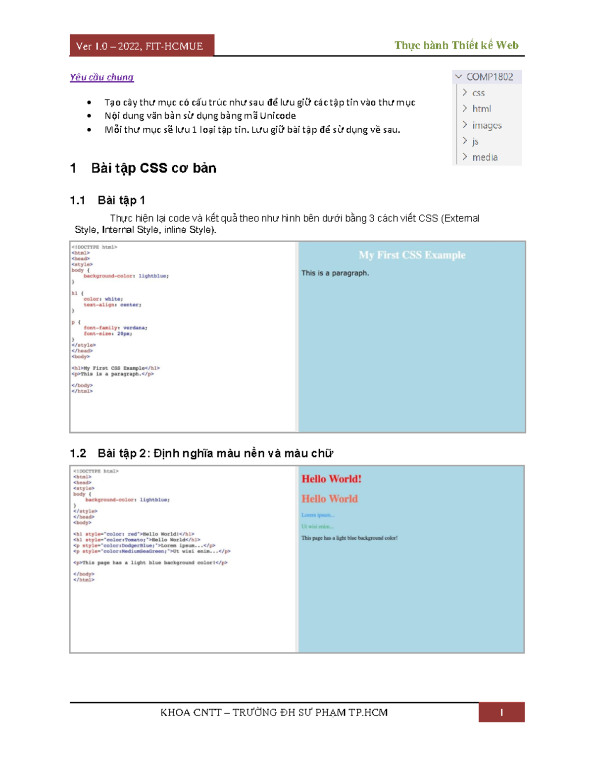 Lab02 CSS - ádasdsa - Ver 1 – 2022, FIT-HCMUE Thực hành Thiết kế Web Yêu cầu chung Tạo cây thư ...
