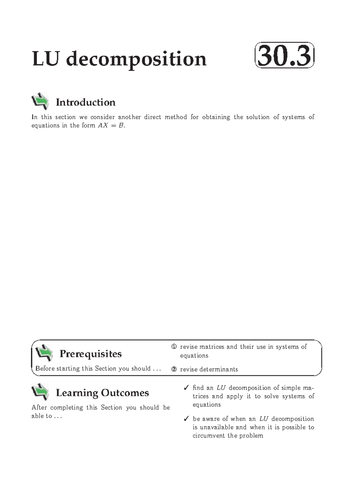 LU Decomposition - lecture notes - LU decomposition 30 Introduction In ...