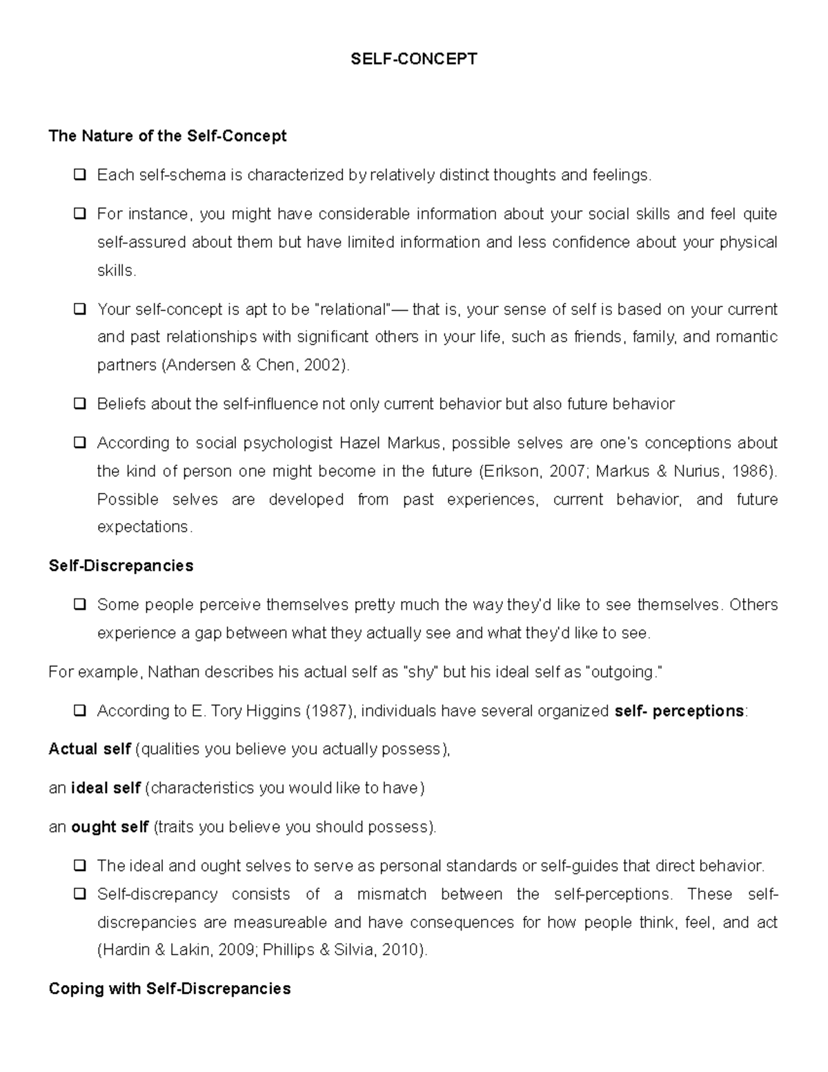 Discovering oneself - notes - SELF-CONCEPT The Nature of the Self ...