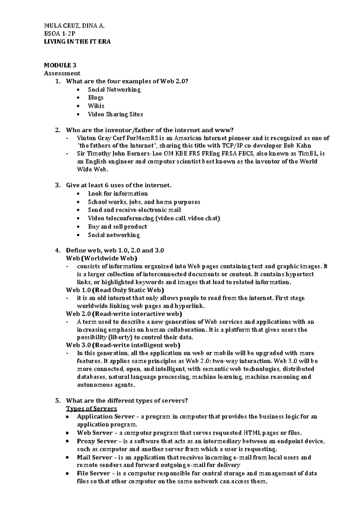 MULA CRUZ, DINA A. - Module 3 - MULA CRUZ, DINA A. BSOA 1-2P LIVING IN ...