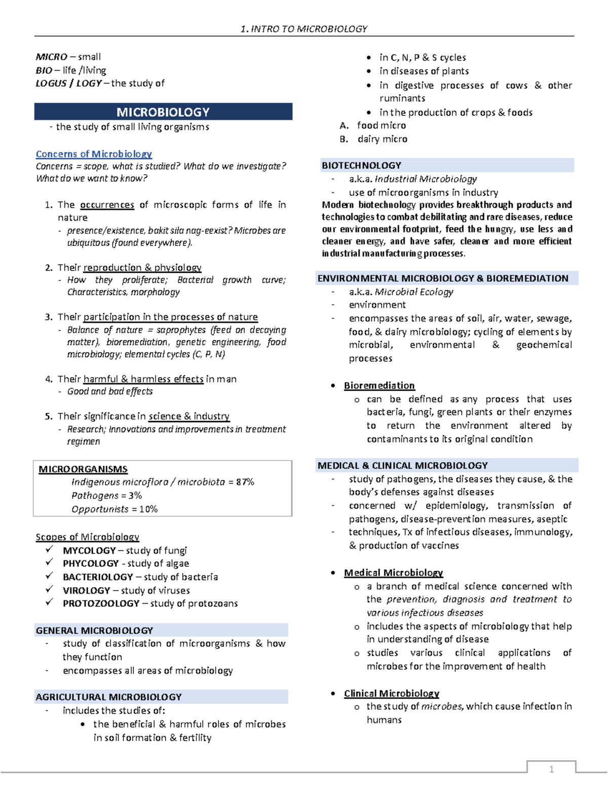 Introduction to Microbiology NOTES (bacteriology) - Basic Topic ...