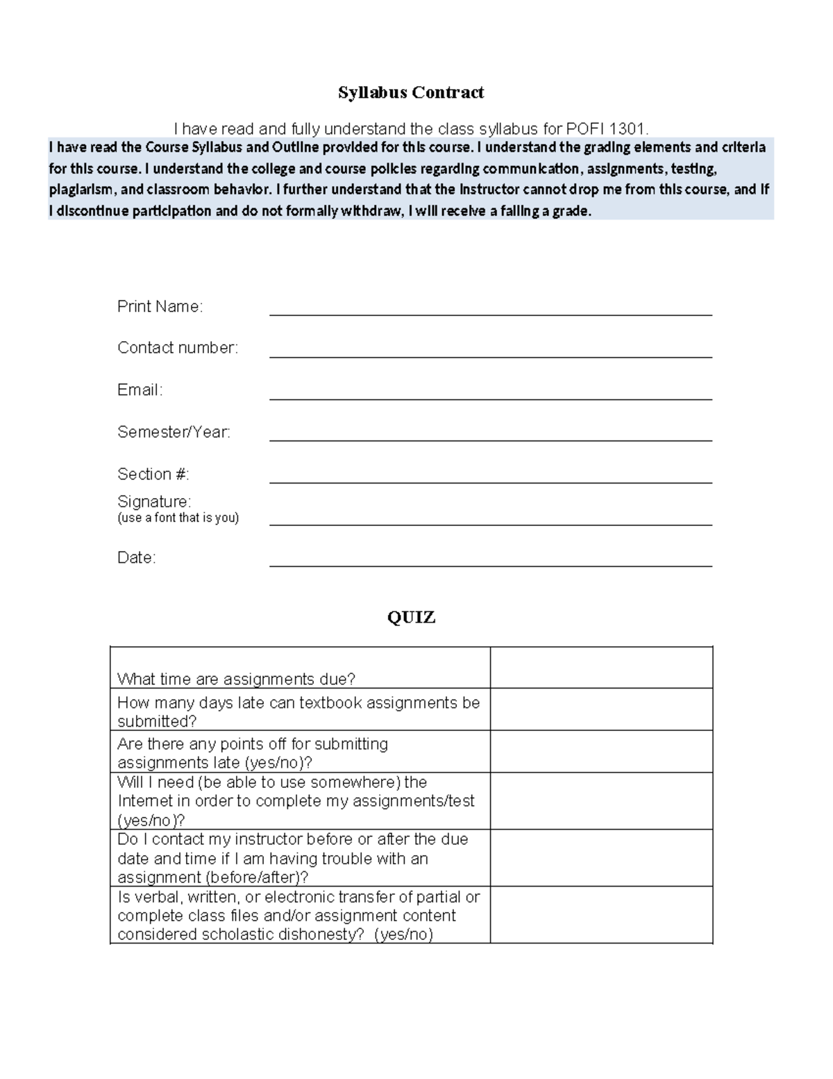 Syllabus Contract - I have read the Course Syllabus and Outline ...