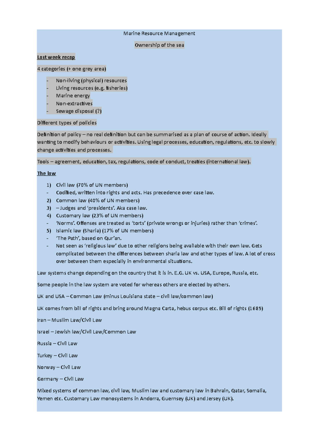 Ownership of the seas - FdSc Marine Science - Marine Resource ...