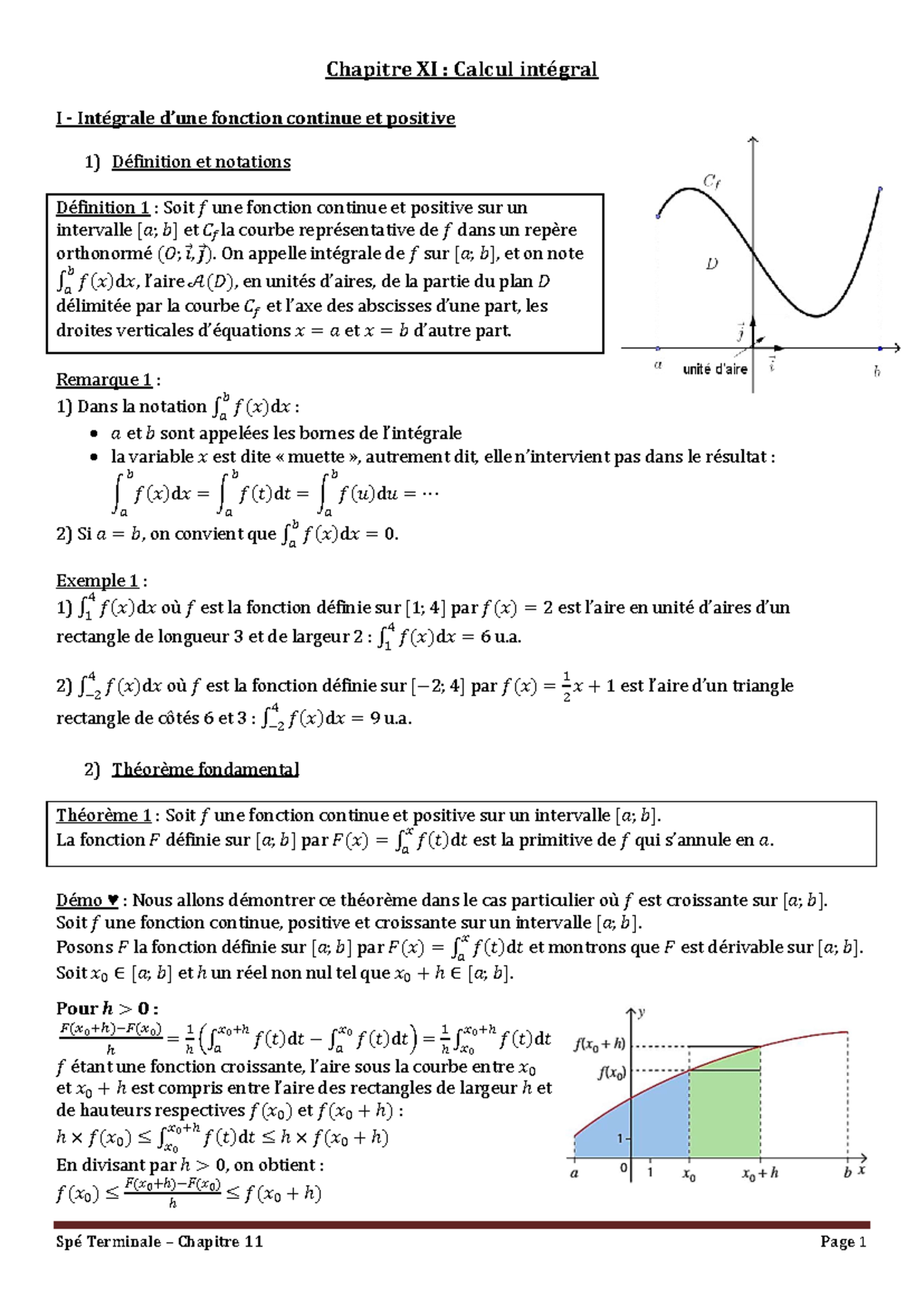 Chapitre 11 Calcul intégral - Chapitre XI : Calcul intégral I - Intégrale d’une fonction ...