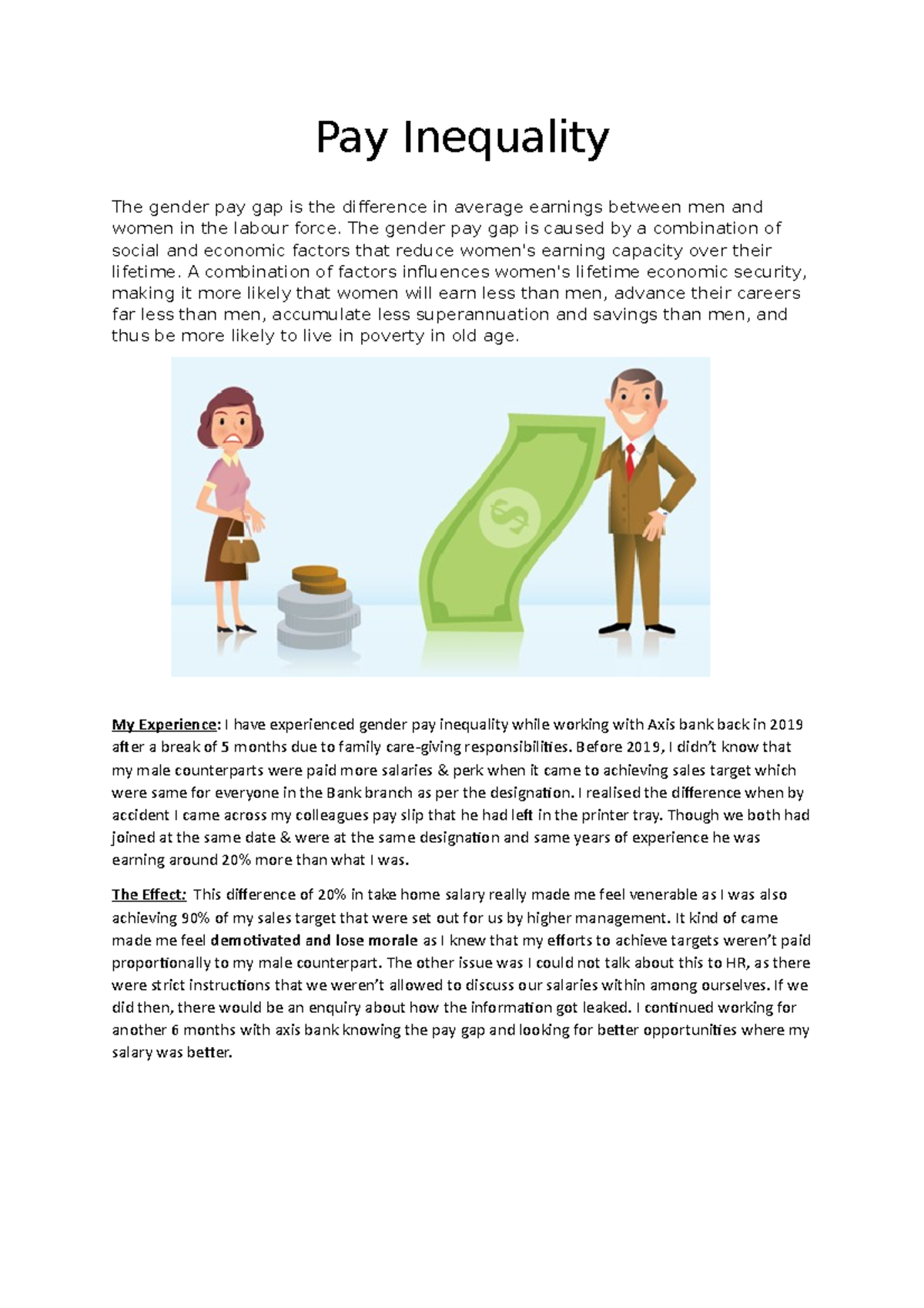 HRM Reflection Final Gender Pay - Pay Inequality The gender pay gap is ...