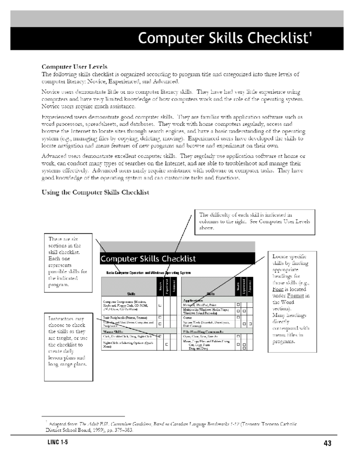 1 Computer Skills Checklist - Novice users demonstrate little or no ...