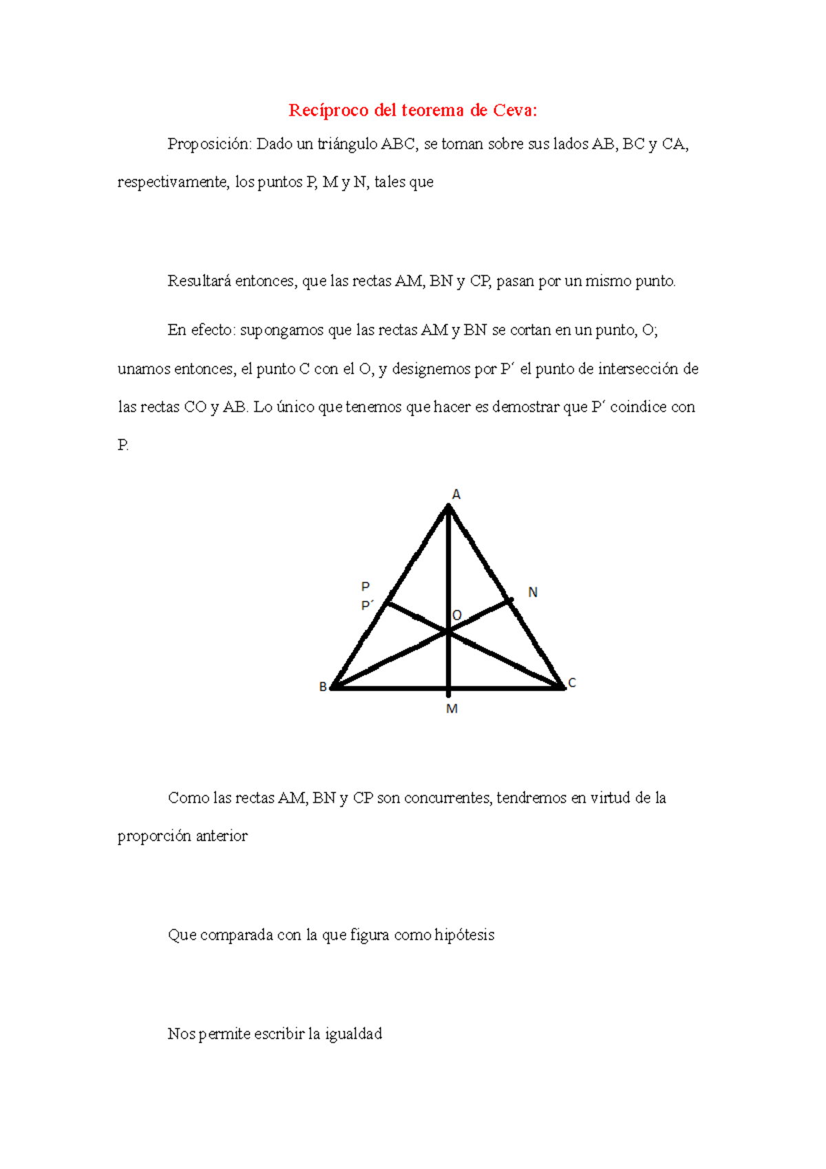 Recíproco del teorema de Ceva - Recíproco del teorema de Ceva ...