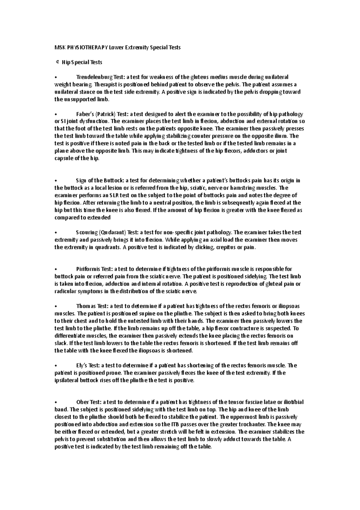 MSK Physiotherapy Lower Extremity Special Tests - MSK PHYSIOTHERAPY ...