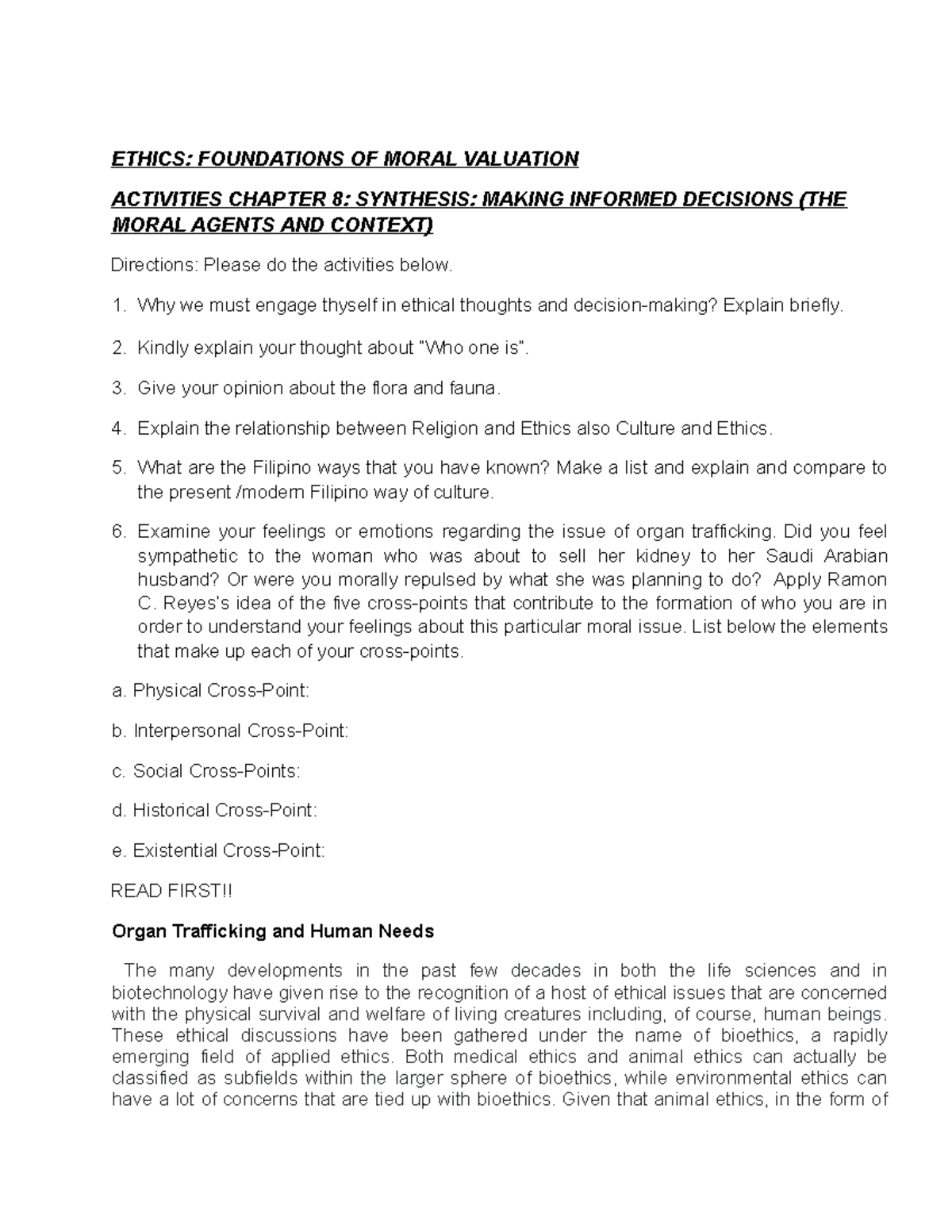 ACT 8 Chapter 8 THE Moral Agent AND Context Olval 02 - ETHICS ...