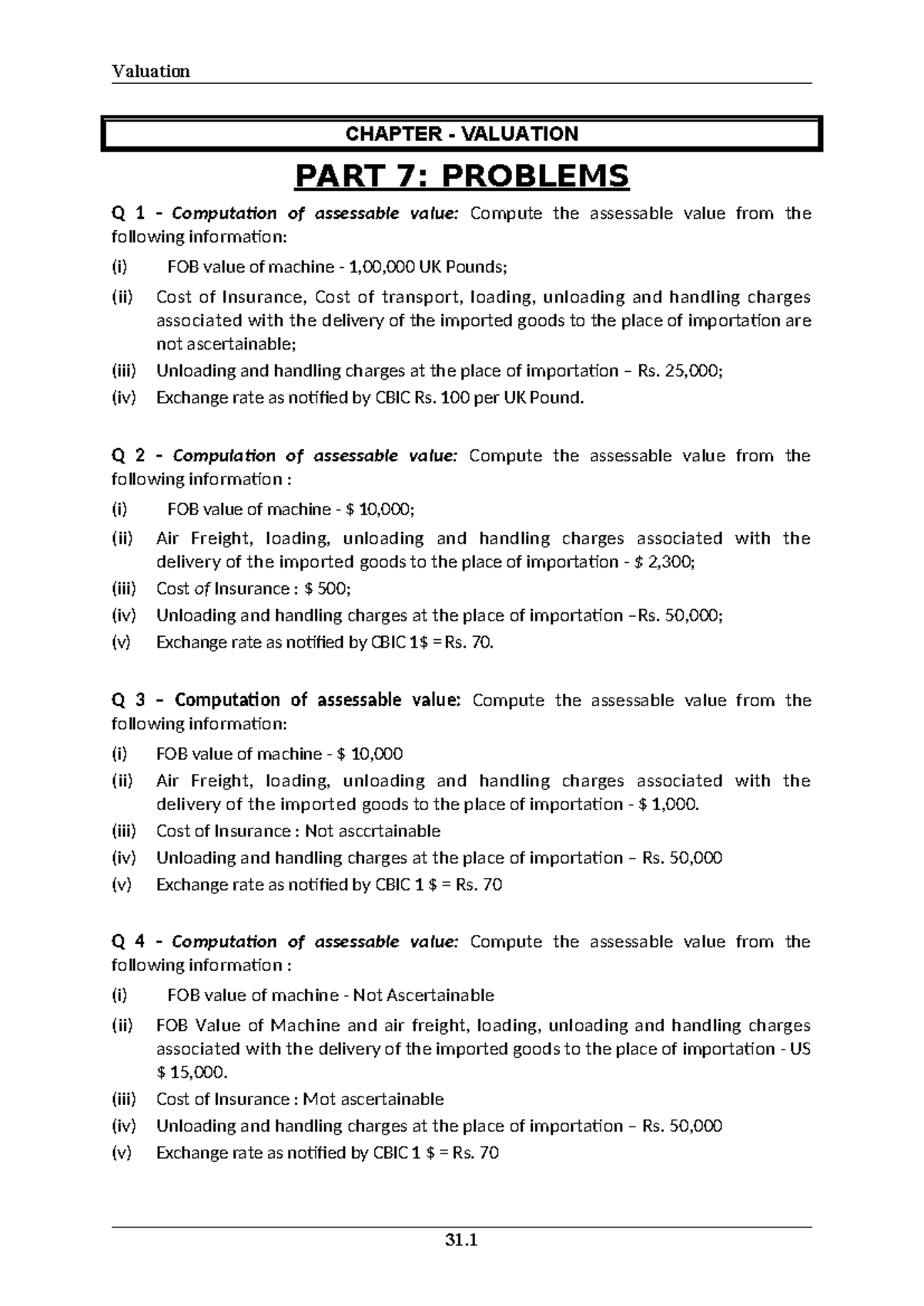 Chp 3 - Valuation (Done) - CHAPTER - VALUATION PART 7: PROBLEMS Q 1 ...