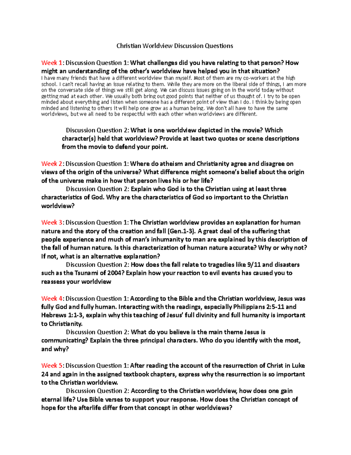 Christian Worldview Discussion Questions - HIS-426 - GCU - Studocu