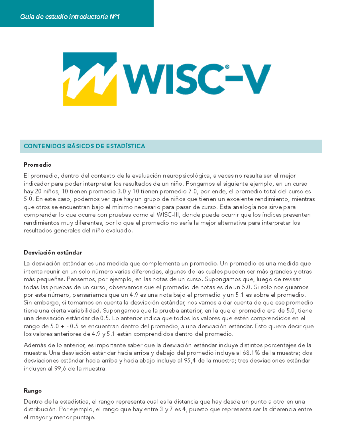 Guía Introductoria WISC V-Nivel inicial - CONTENIDOS BÁSICOS DE ...