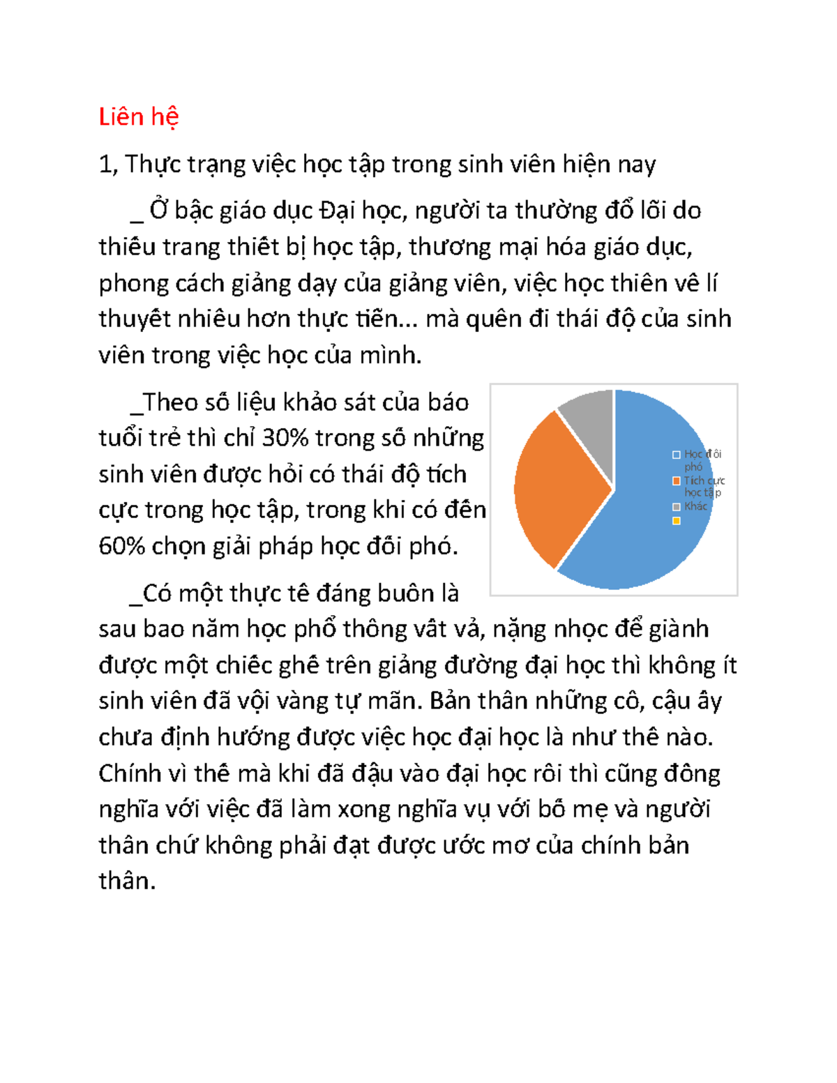 Triết liên hệ - abc bhb - Liên hệ 1, Th ực tr ng vi c h c t p trong sinh viên hi n nay ạ ệ ọ ậ ệ ...