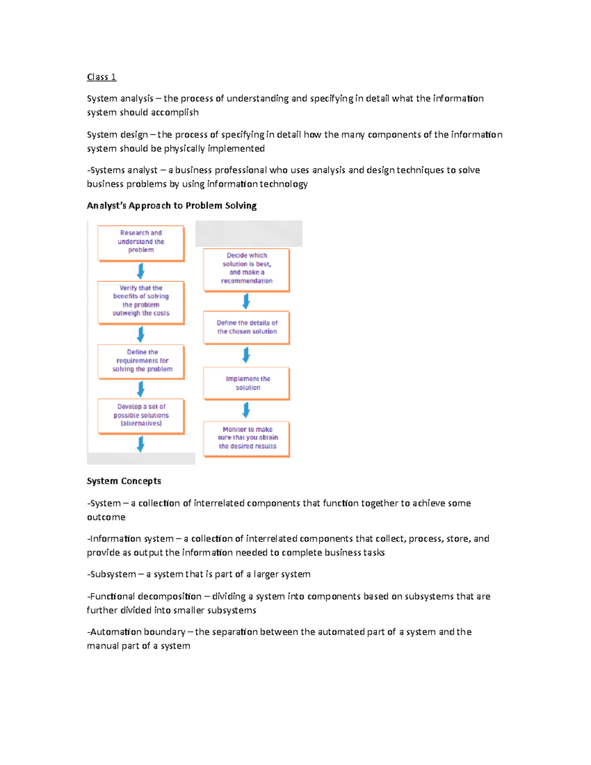 ITEC 3010 - Lecture notes - Class 1 System analysis – the process of ...
