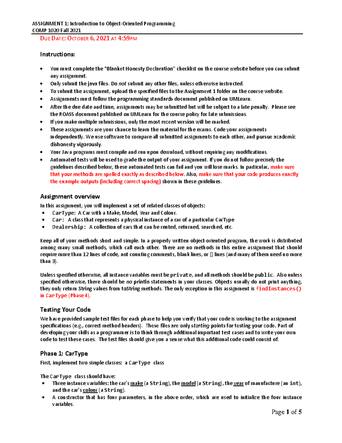 Fall 2021 COMP1020 Assignment 1 - COMP 1020 Fall 2021 DUE DATE: OCTOBER 6, 2021 AT 4:59PM - Studocu