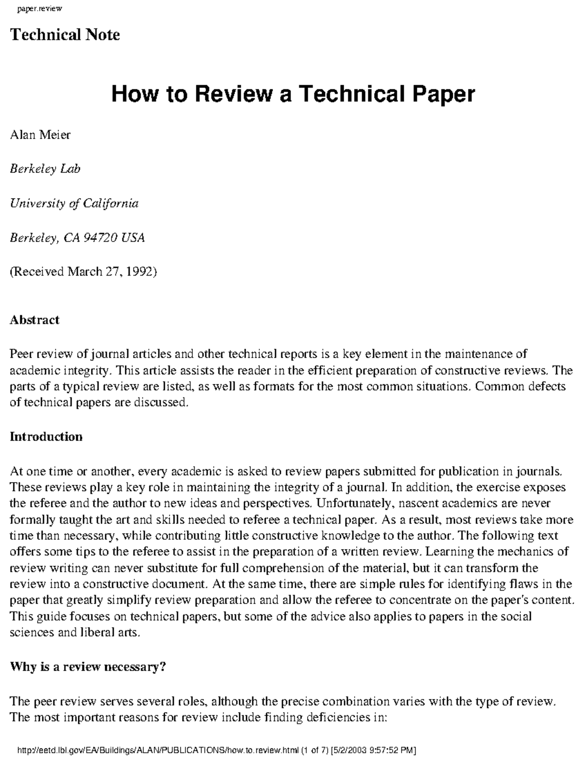 9ac4d37eb688a1c024856 fa107fcd6009d36 - Technical Note How to Review a ...