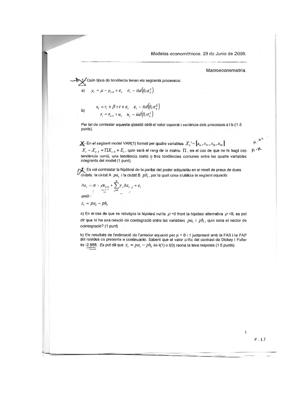 Preguntas examen. Junio 2009 - Macroeconometría - Studocu