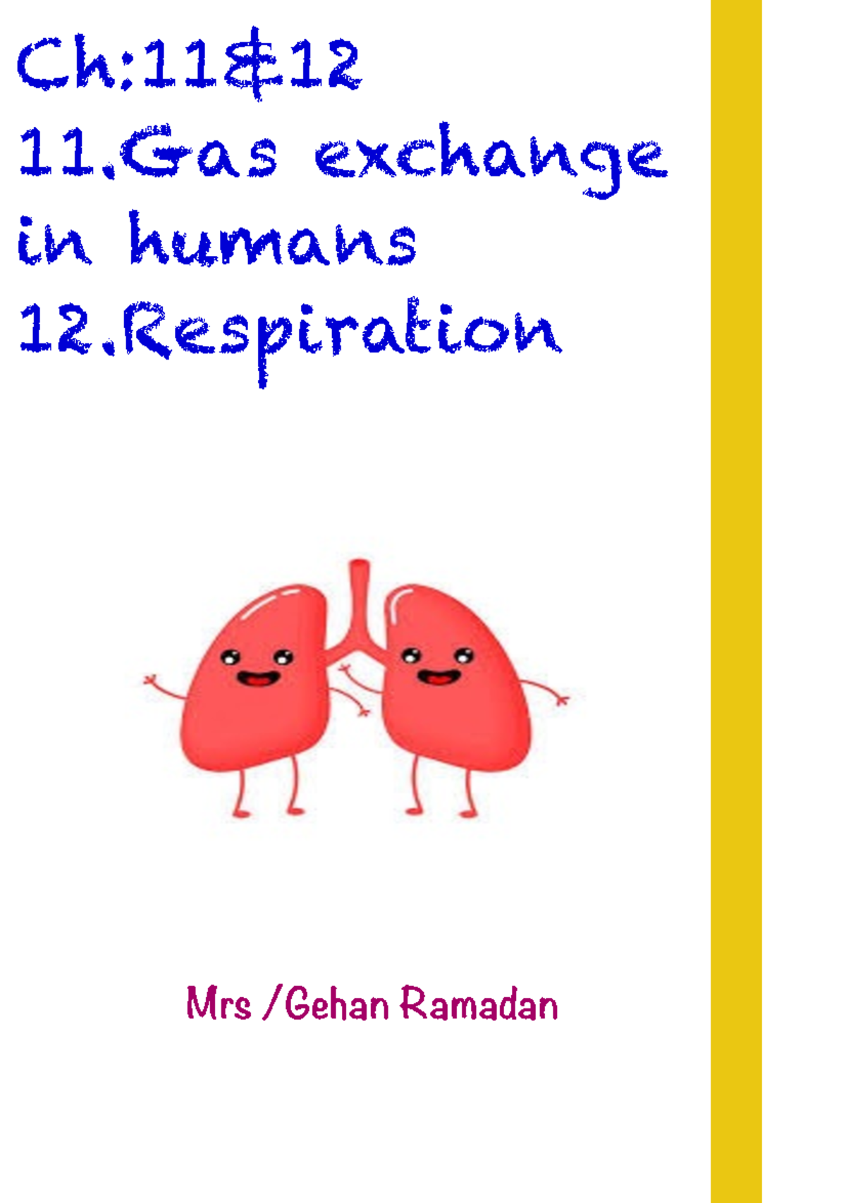 Ch 11 & 12 Gas Exchange &respiration Mrs Gehan Ramadan - Ch:11& 11 exchange in humans 12 Mrs ...