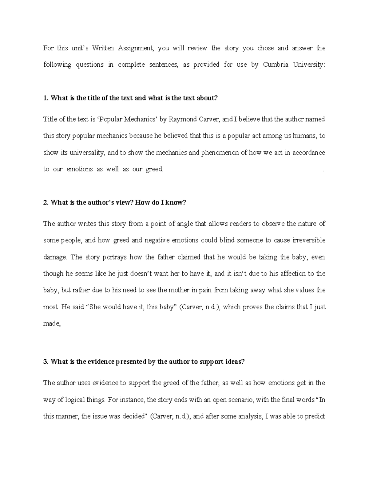 Written Assignment - . What is the author’s view? How do I know? The ...