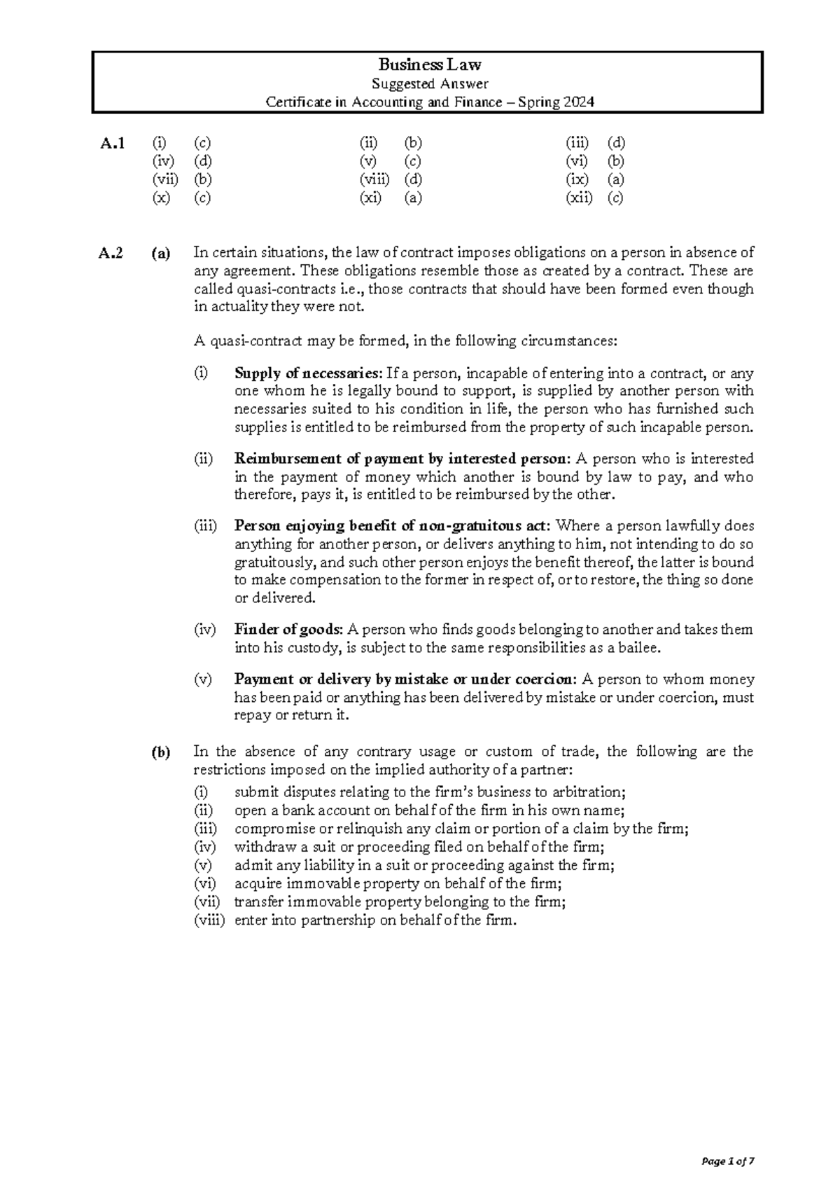 CAF 4 Spring 2024 - good notes - Suggested Answer Certificate in ...