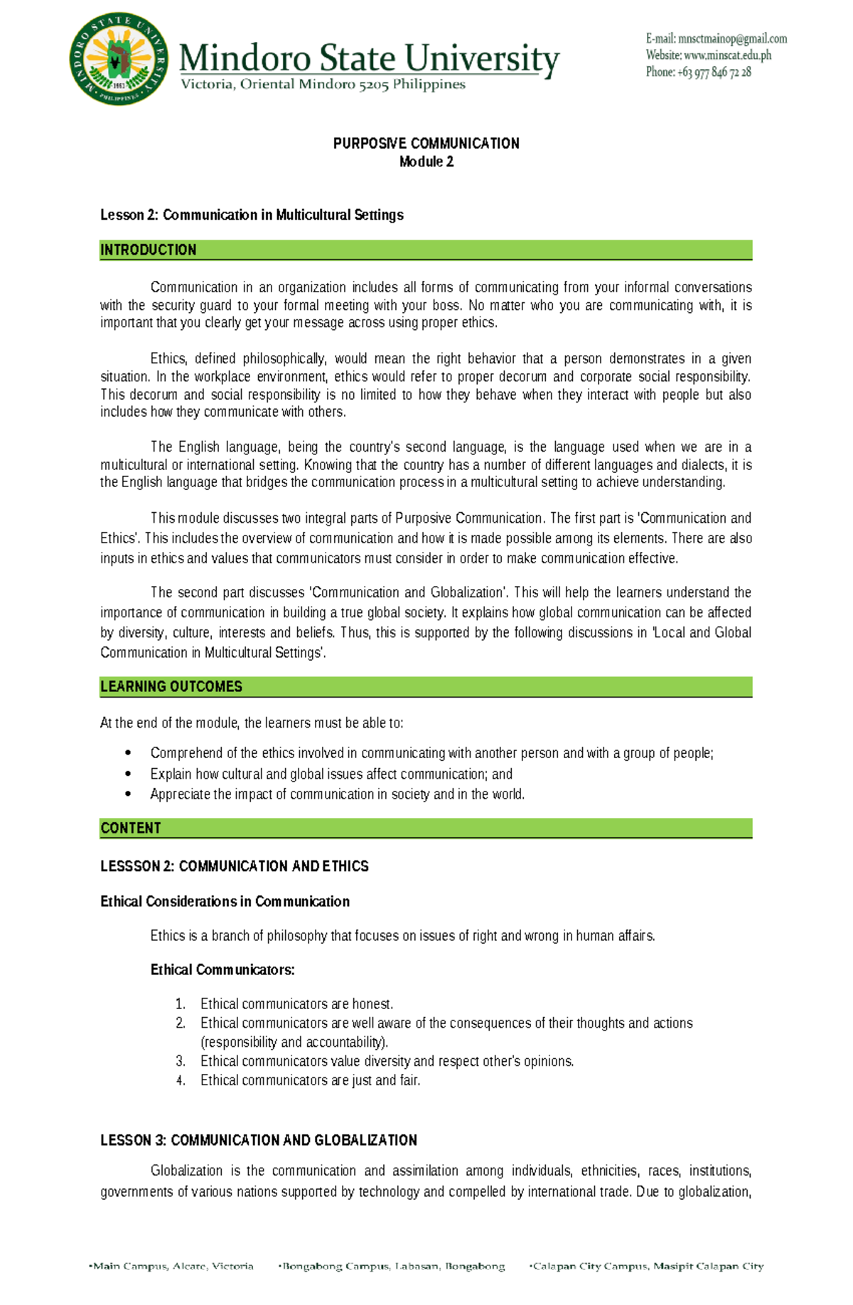Module 2 Updated 1 - PURPOSIVE COMMUNICATION Module 2 Lesson 2 ...