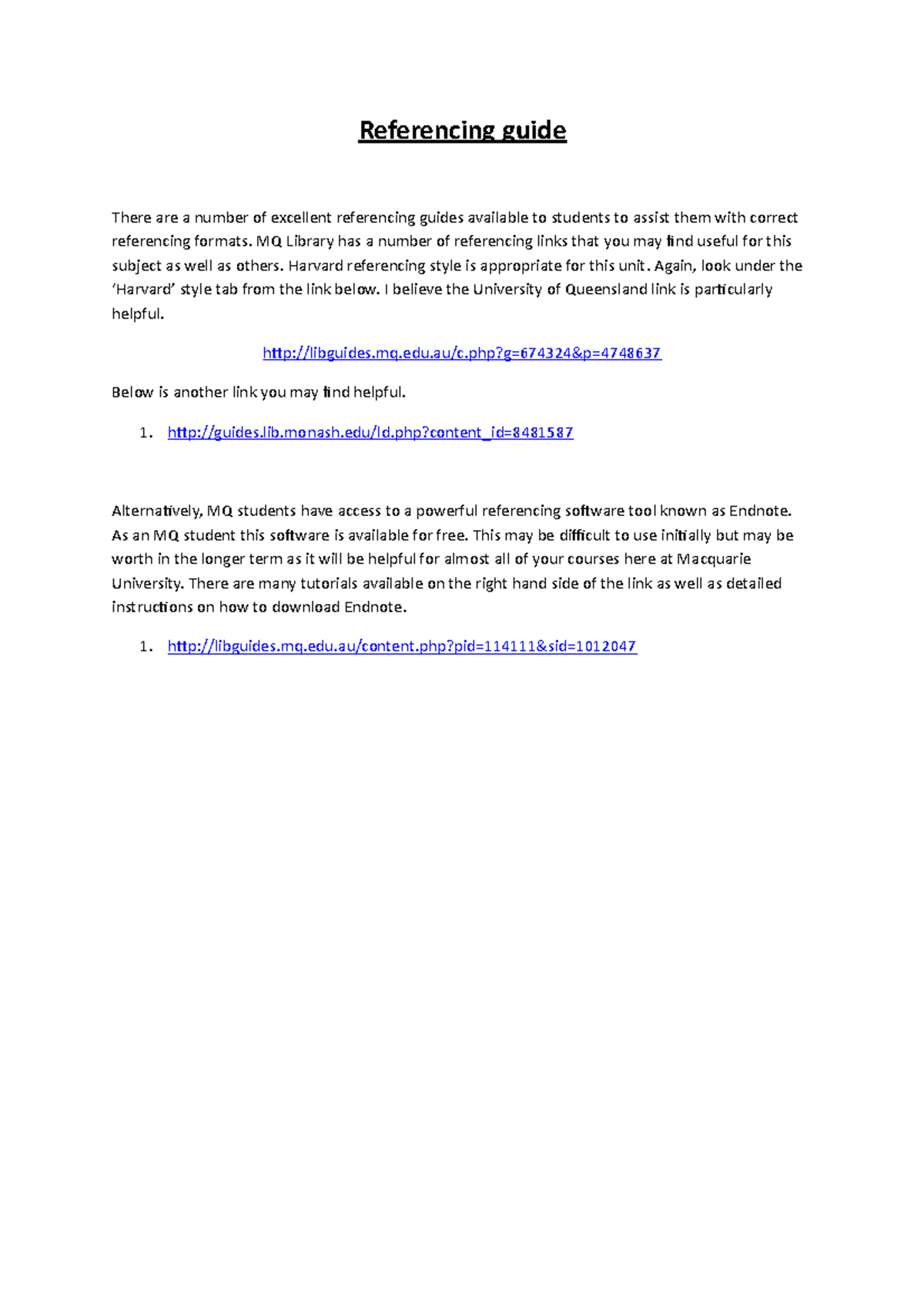 Referencing guide - MQ Library has a number of referencing links that ...
