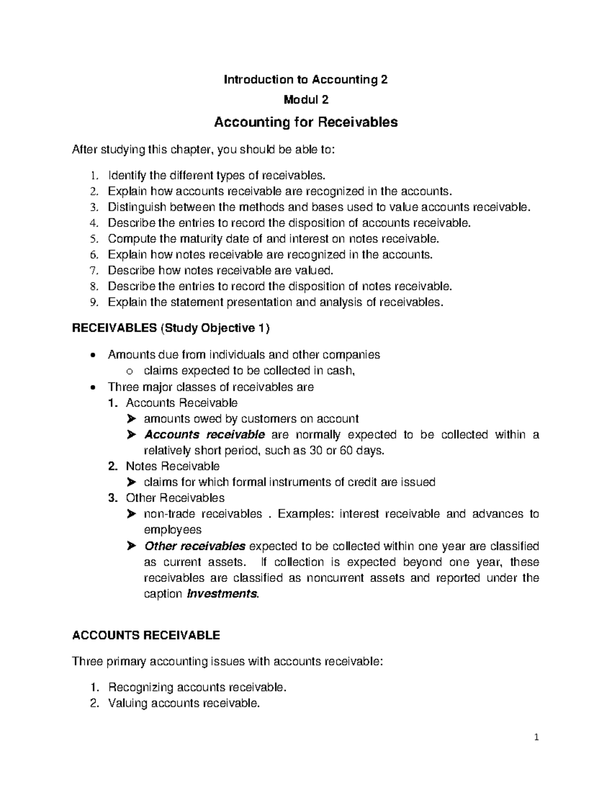 Introduction to Accounting 2 Accounting for Receivables - Introduction ...