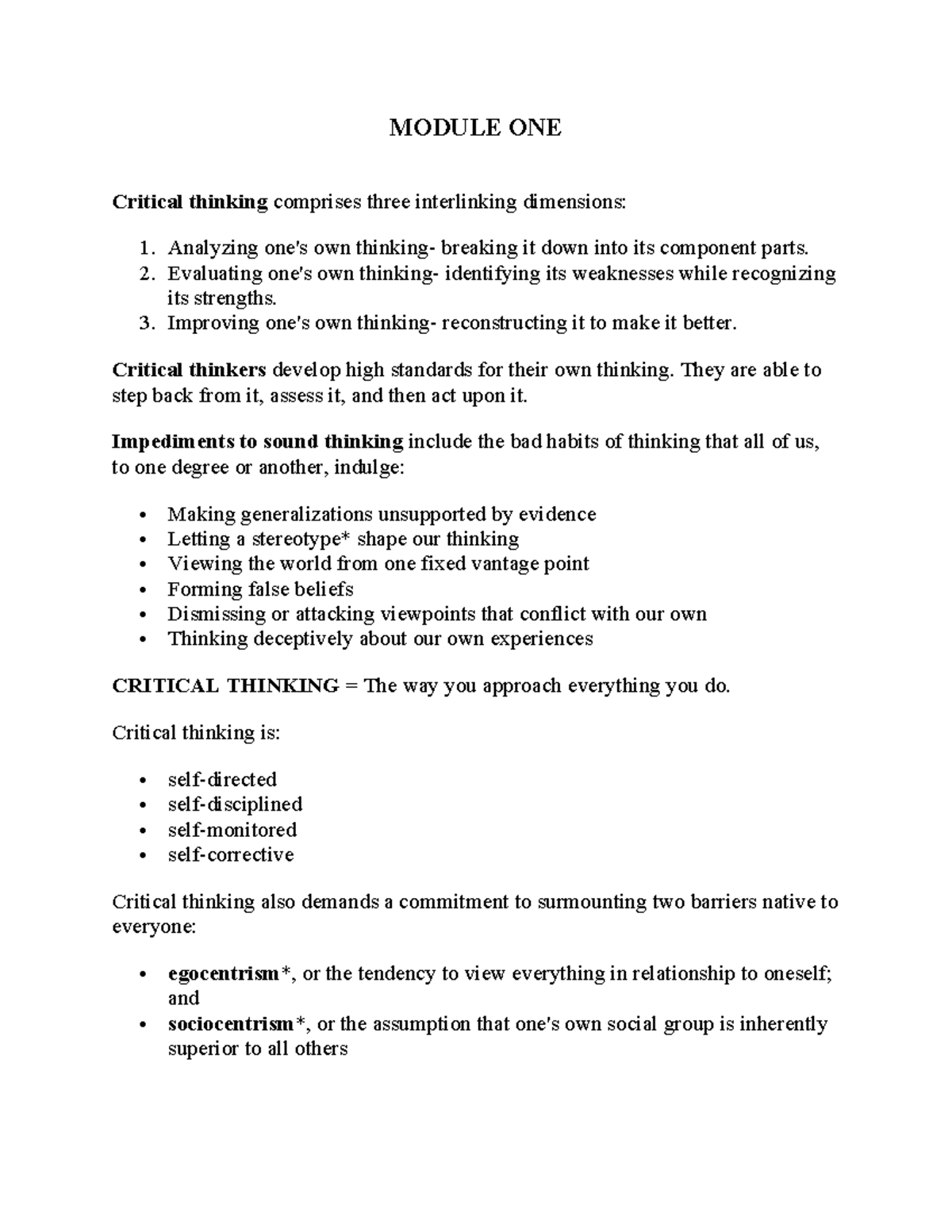 Critical Thinking and Logic Study Notes - MODULE ONE Critical thinking ...