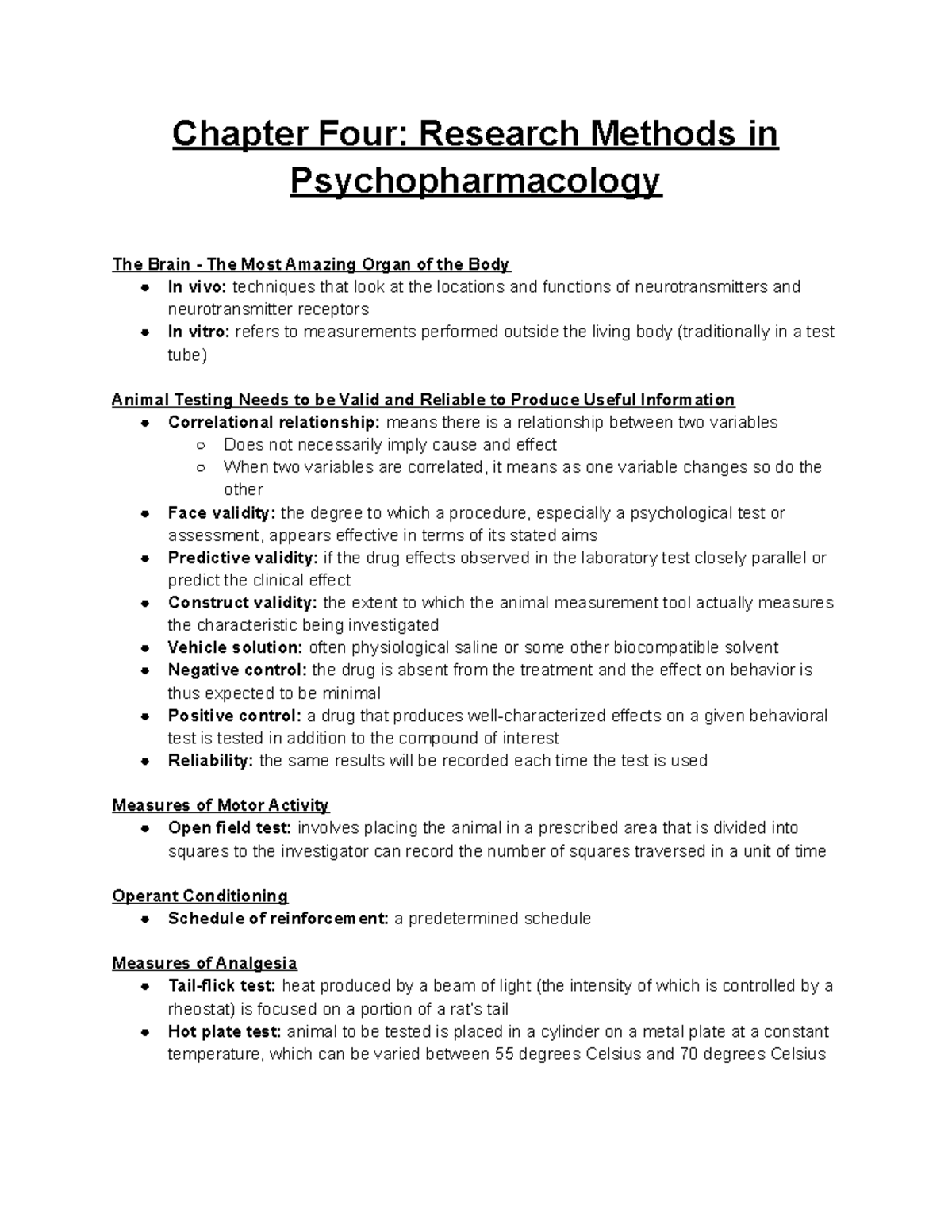 Chapter Four Research Methods in Psychopharmacology - Chapter Four: Research Methods in - Studocu