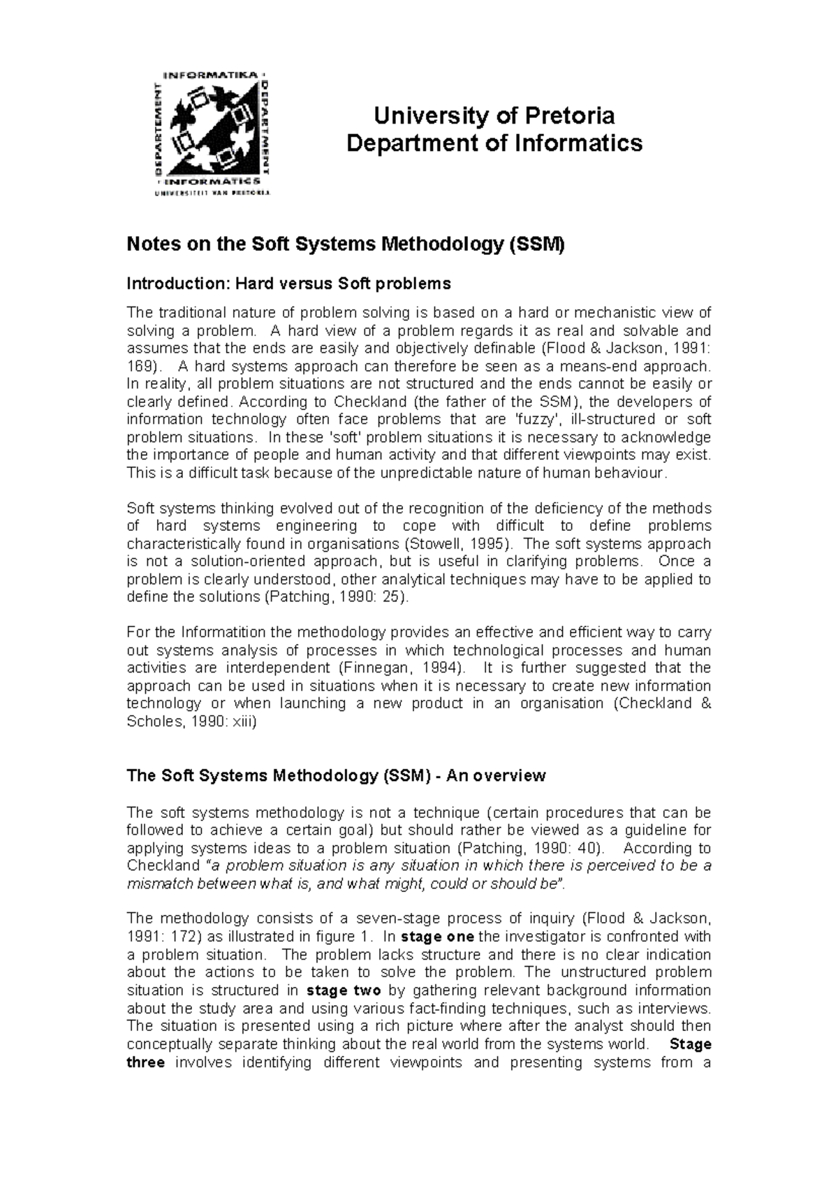Extra notes on the SSM - University of Pretoria Department of ...