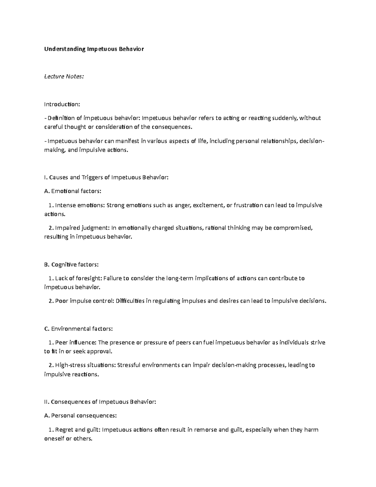 Understanding Impetuous Behavior - Understanding Impetuous Behavior ...