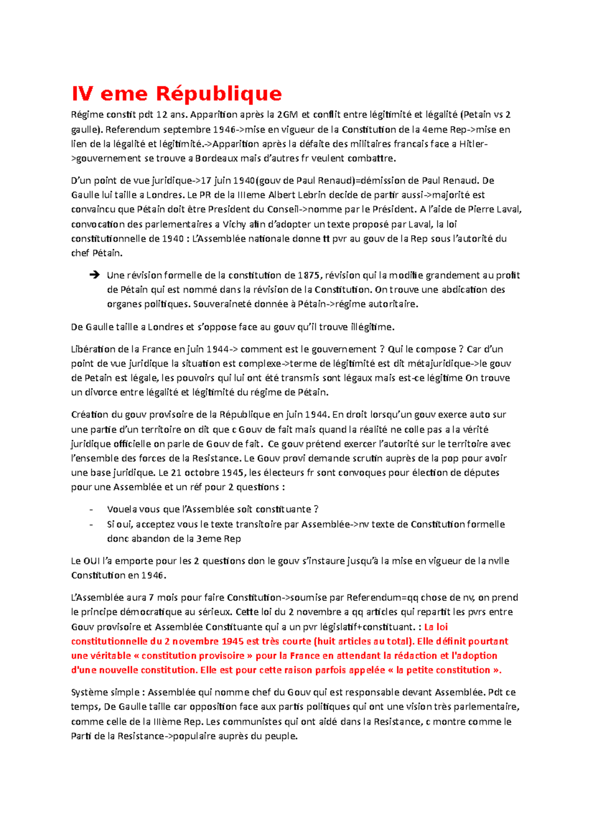 IV eme République - IV eme République Régime constit pdt 12 ans ...