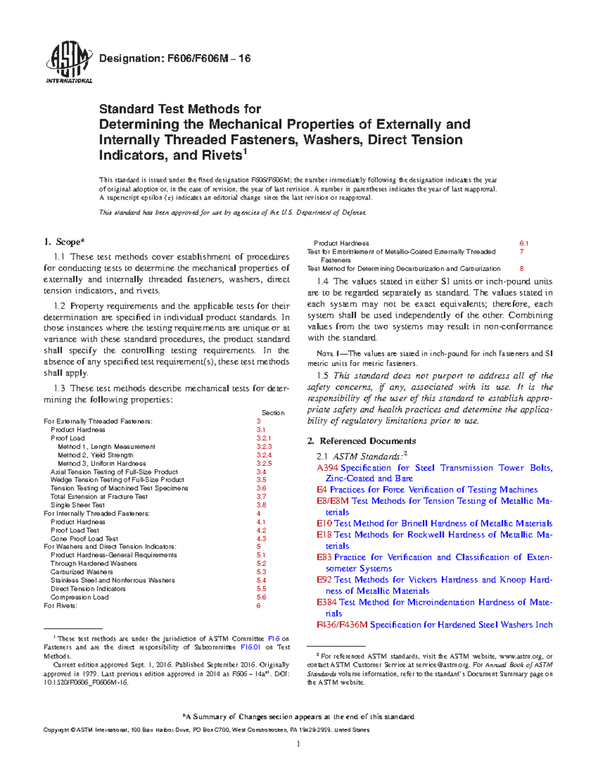 ASTM F 606. 2016 - non - Designation: F606/F606M − 16 Standard Test ...