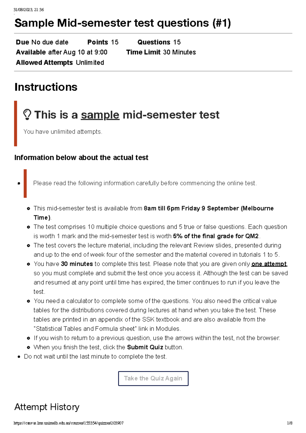 Sample Mid Semester Test Questions 1 ⚠️ Quantitative Methods 2 Econ2000 3 2023 Sm2 Sample 