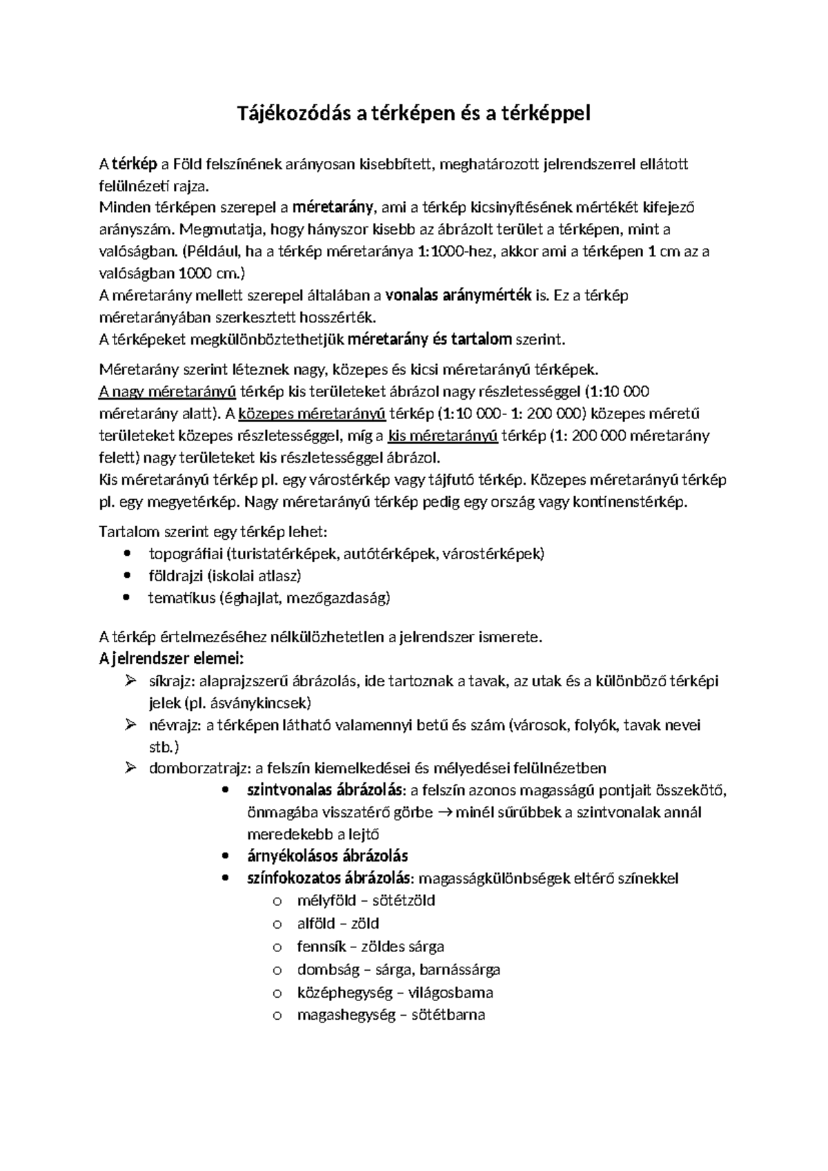 Foldrajz A1 - for exams - Tájékozódás a térképen és a térképpel A ...