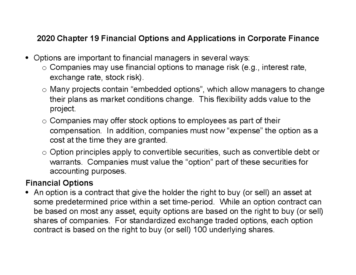 Chapter 19 3rd edit 2020 - 2020 Chapter 19 Financial Options and ...