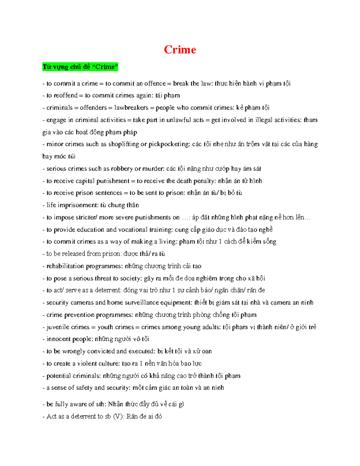 1. Crime and Punishment - Crime Từ vựng chủ đề “Crime” to commit a ...