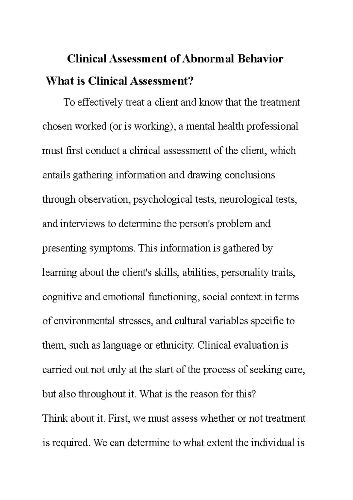 Clinical Assessment OF Abnormal Behaviour - Clinical Assessment of ...