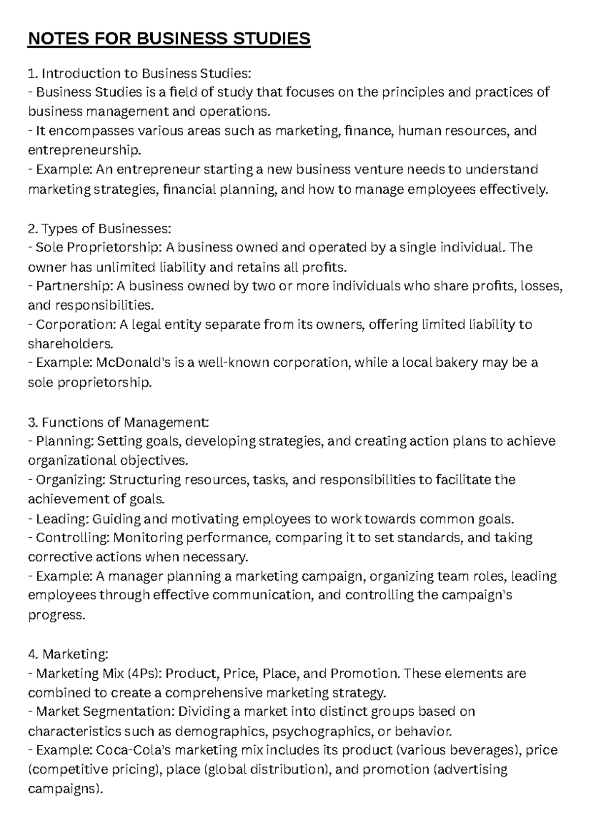 Notes FOR Business Studies - NOTES FOR BUSINESS STUDIES Introduction to ...