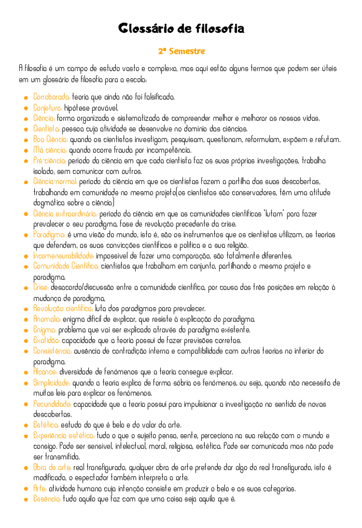 Glossário de filosofia - Glossário de filosofia 2º Semestre A filosofia ...
